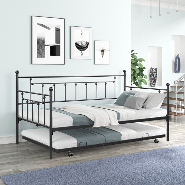 NOVABASA Twin Size Metal Frame Daybed with Trundle,Guest Bed Frame for ...