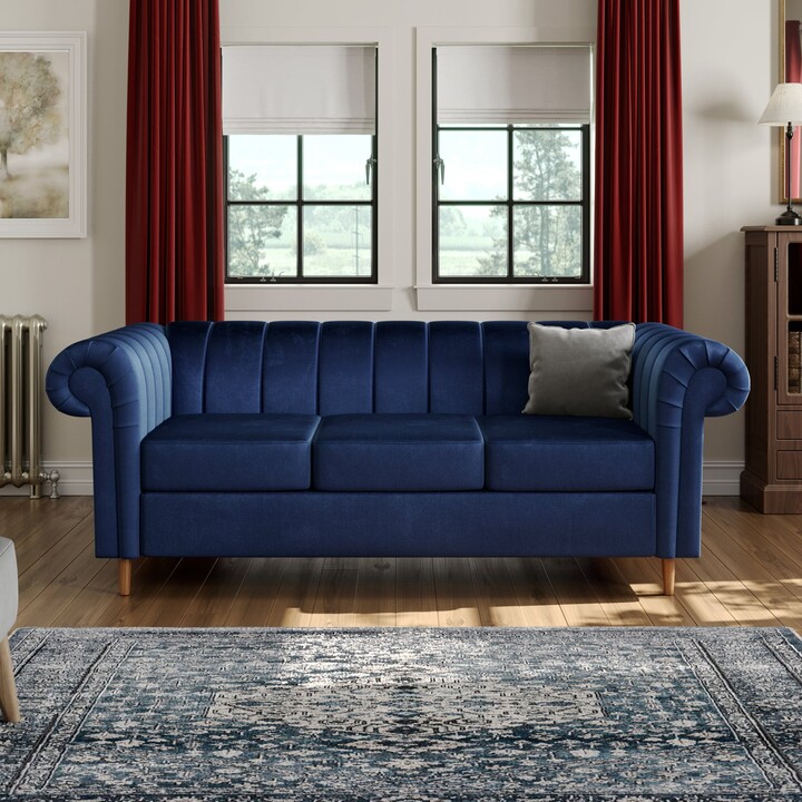 Dunelm Chesterfield Velvet 3 Seater Sofa Navy Blue - ShopStyle