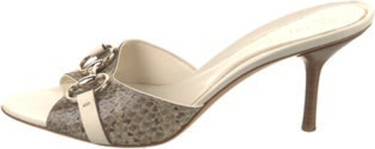 Gucci Horsebit Accent Snakeskin Slides - ShopStyle