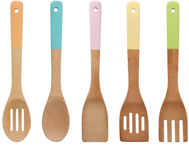 Premier Housewares 5 Piece Pastel Coloured Bamboo Utensil Set Multi ...