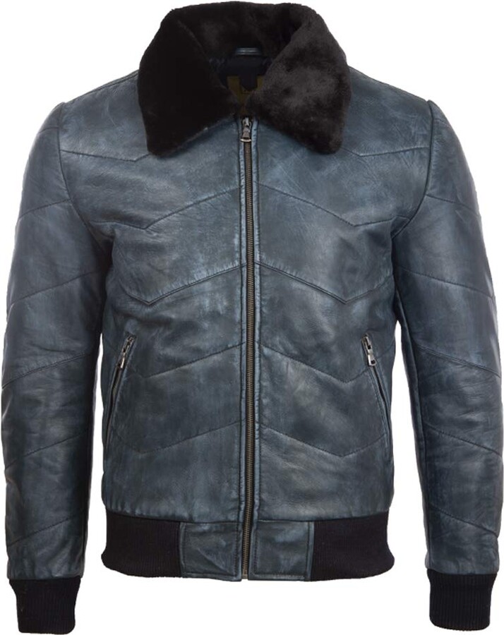 Aviatrix Men's Real Leather Quilted Puffer Fashion Aviator Bomber ...