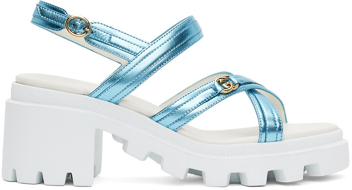 Gucci Blue Metallic Lug Sole Heeled Sandals - ShopStyle