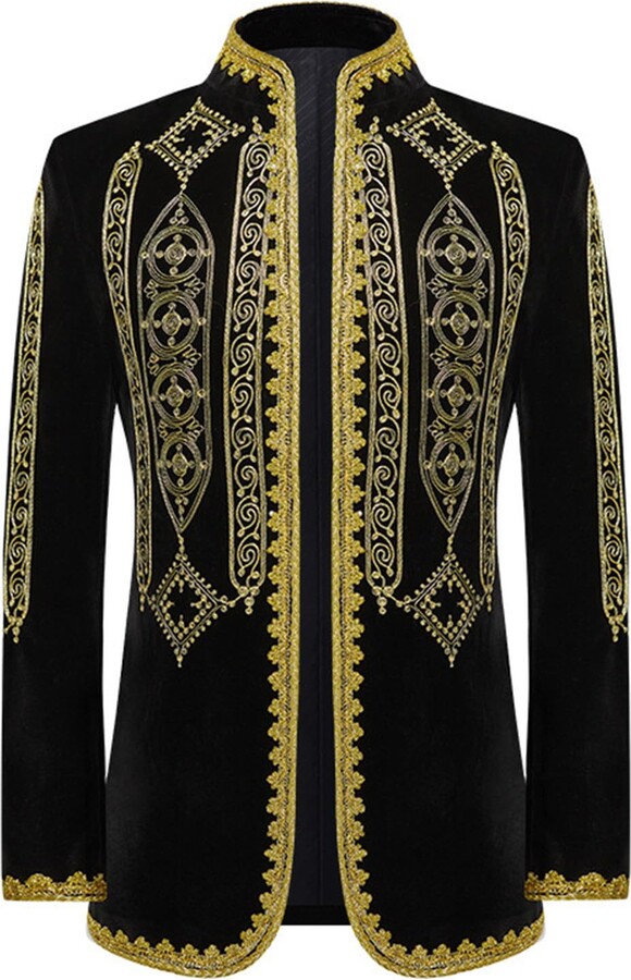 Caxndycing Prince Jacket Men's Gold Embroidery Suit Jacket Tuxedo ...