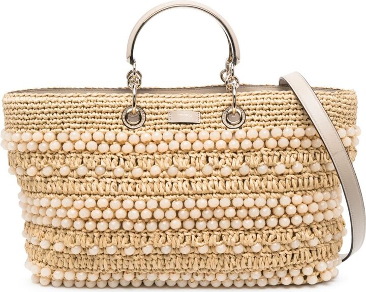 Jimmy Choo Bon Bon beaded raffia tote bag - ShopStyle