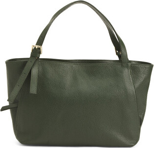 Leather Triple Compartment Tote With Hidden Side Pockets - ShopStyle