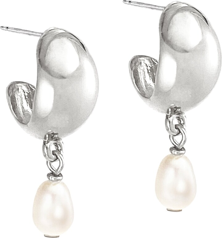 BIKO - Origin Pearl Huggies - Silver - ShopStyle Earrings