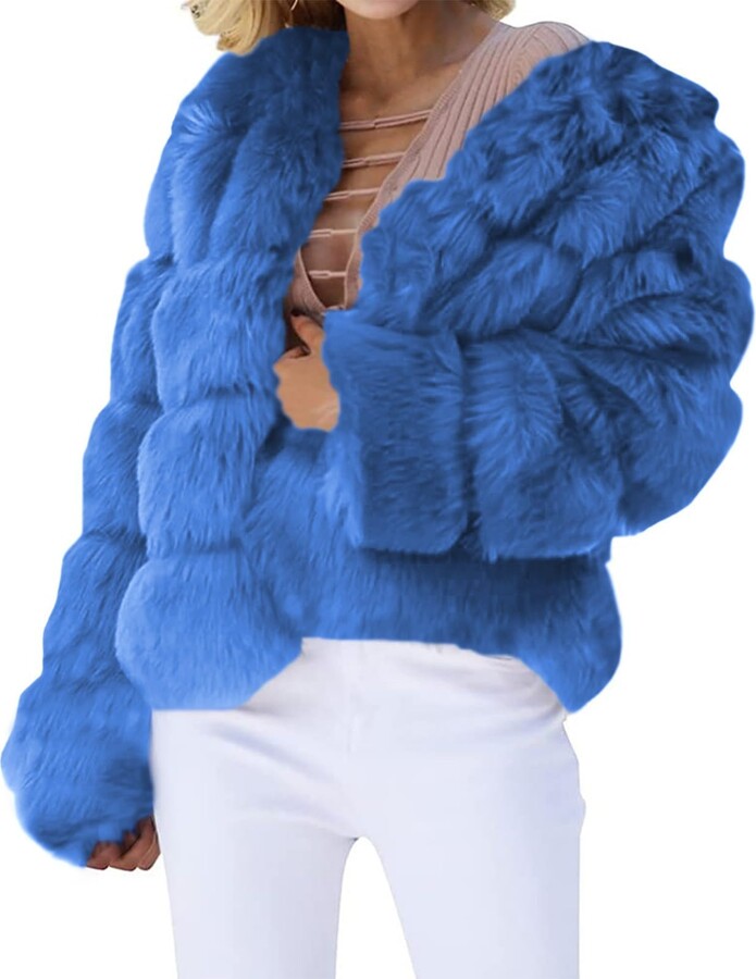 YIzdegg Fur Coat Women's Plain Short Faux Fur Jacket Faux Fur Coat ...