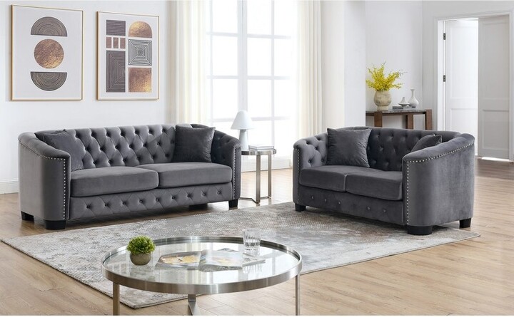 Sunmory 2-Piece Sofa Set Velvet Sofa Set, Three-Seater Sofa & Double ...