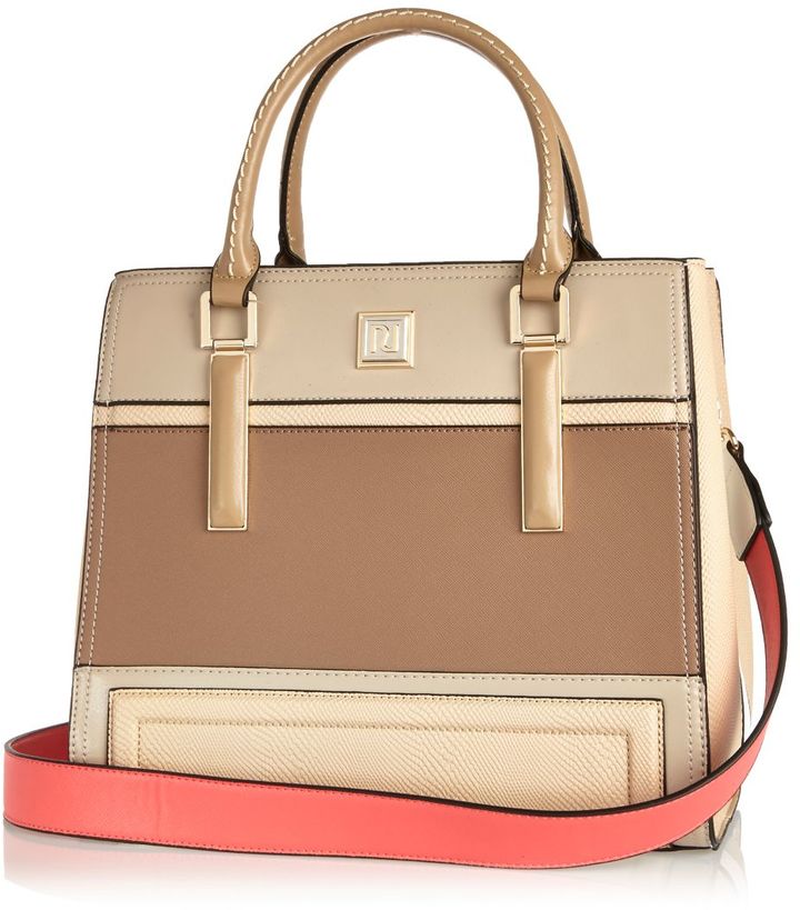 River Island Womens Beige panelled structured tote handbag - ShopStyle