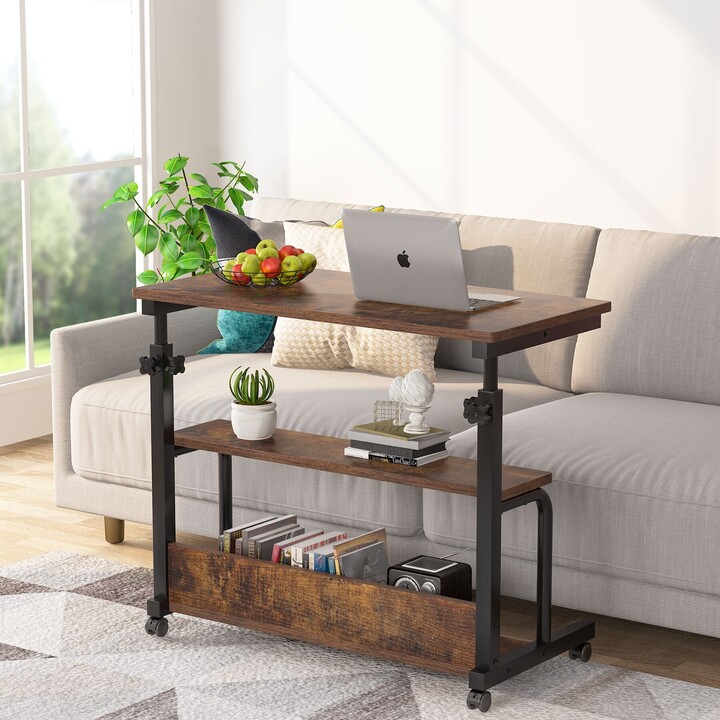 Rose Height Adjustable C Table with Wheels, Mobile Bedside Sofa Couch ...