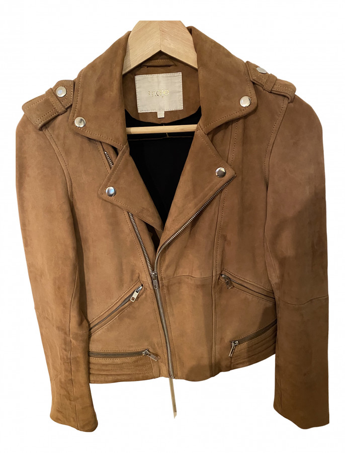 Maje beige Suede Leather Jackets - ShopStyle