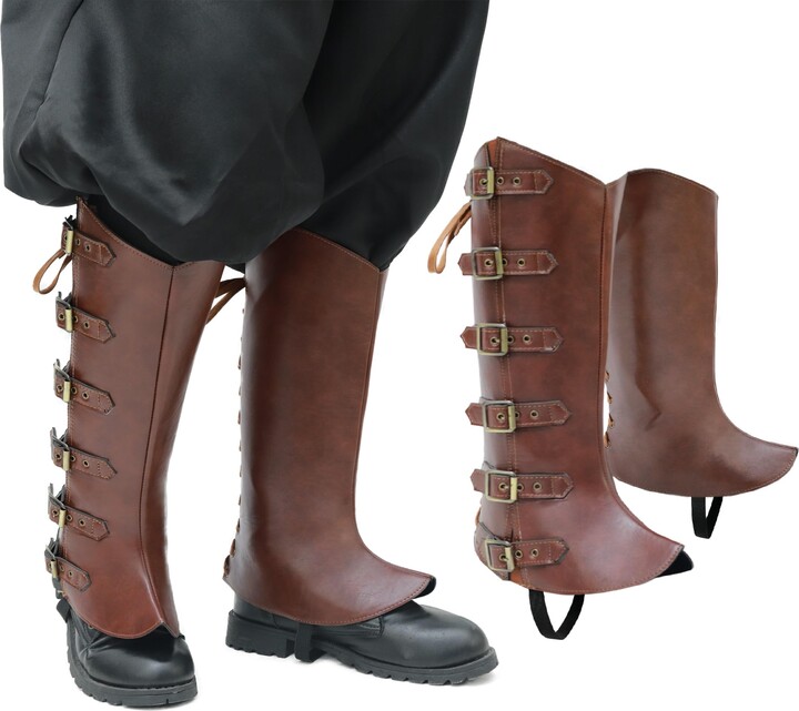 FURPHI Medieval Leg Covers Viking PU Leather Boot Guards for Men ...
