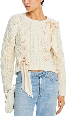 LoveShackFancy Parson Ribbon Trim Cable Knit Sweater - ShopStyle