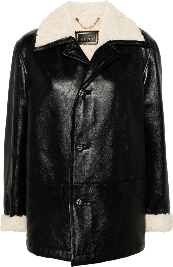 Gucci Interlocking G-buttons leather coat - ShopStyle