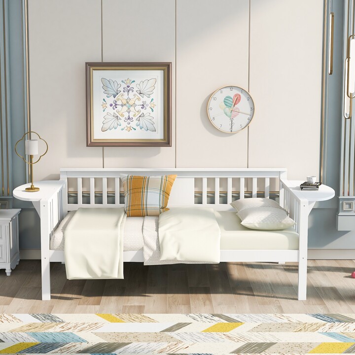 IGEMAN Modern Daybed with Small Table & Wood Slat Support, Solid Wood Sofa Bed Frame for Bedroom ...