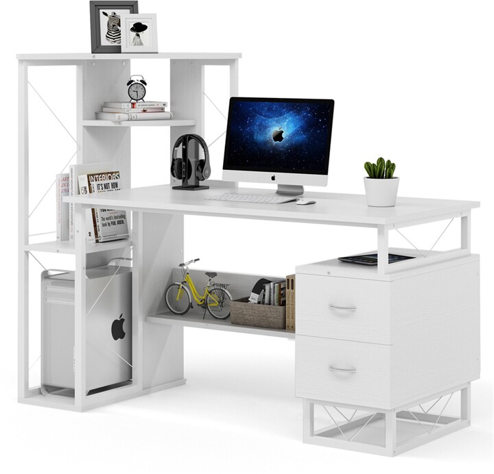 Tribesigns Computer Desk with Drawers 57 Inches Corner Tower Desk ...
