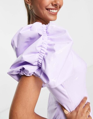 Miss Selfridge vinyl faux leather extreme puff sleeve mini dress in ...