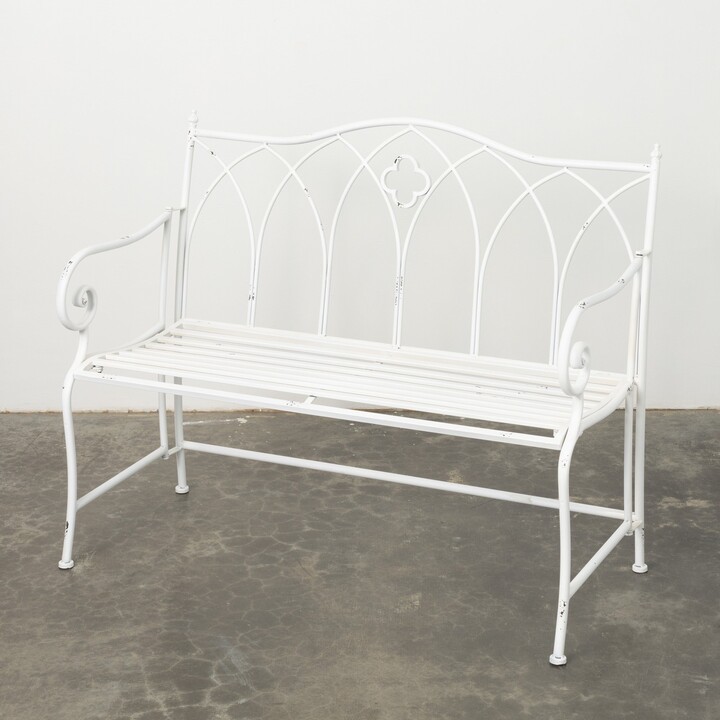 Sullivans Crisp White Metal Garden Bench - ShopStyle