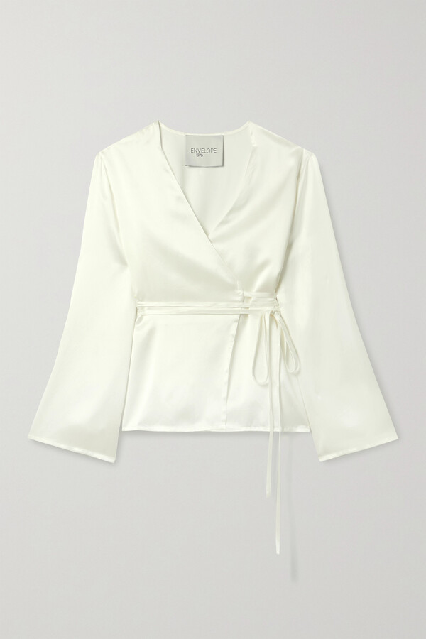 ENVELOPE1976 Minimal Silk-satin Wrap Top - White - ShopStyle