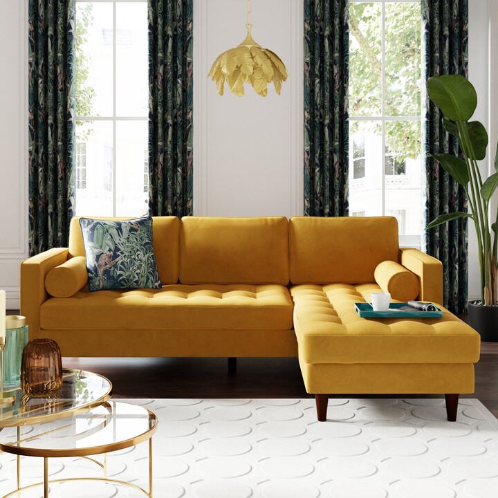 Dunelm Zoe Velvet Corner Chaise Gold - ShopStyle Armchairs & Recliners