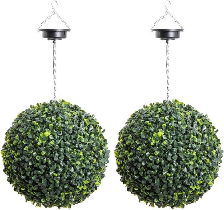 Primrose Pair of 28cm Solar Powered LED Artificial Topiary Ball 'The ...