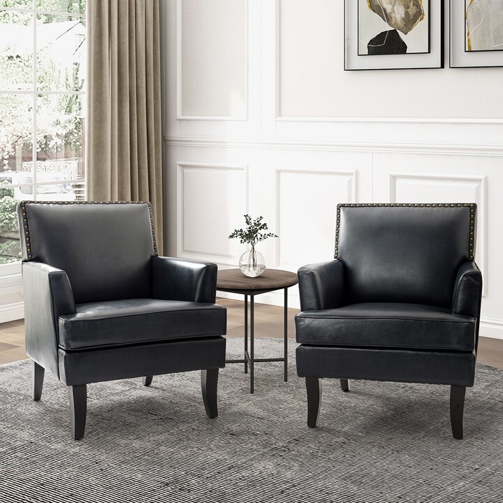 Nileus Modern Classic Polyester Accent Chair with Solid Wooden Legs Set ...