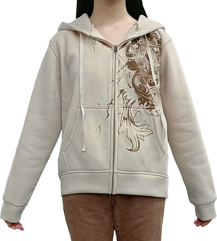 FeMereina Zip Up Hoodie Women Y2K Hoodies Skeleton Skull Print Goth Hoodie Oversized Aesthetic ...