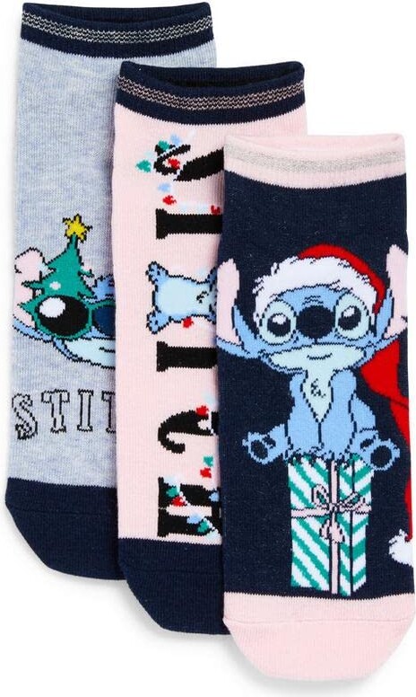 Divas World Disney Lilo & Stitch Christmas Trainer Socks 3 Pairs Ankle ...