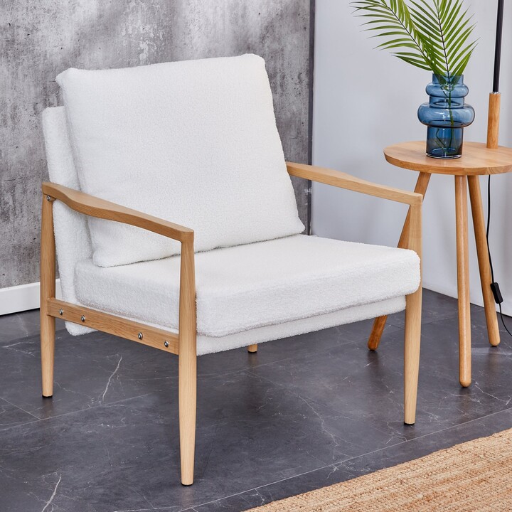 EHEK Modern White Teddy Velvet Accent Arm Chair, Metal Frame ...