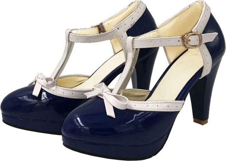 LUXMAX Ladies Rockabilly Shoes Platform T-Bar Court Shoes Patent Mary ...
