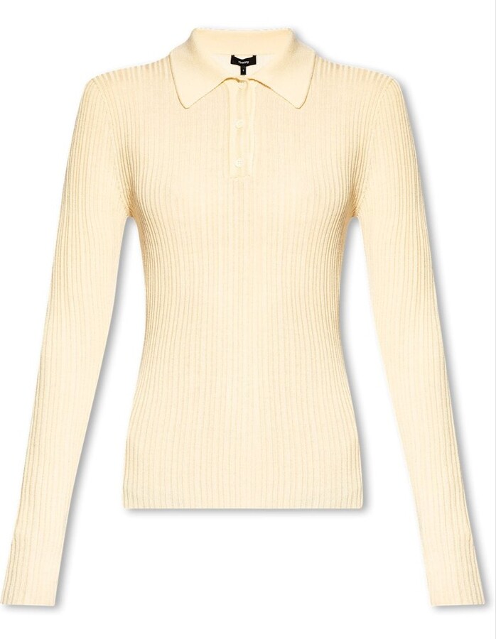 Theory Button Detailed Ribbed-Knit Polo Shirt - ShopStyle