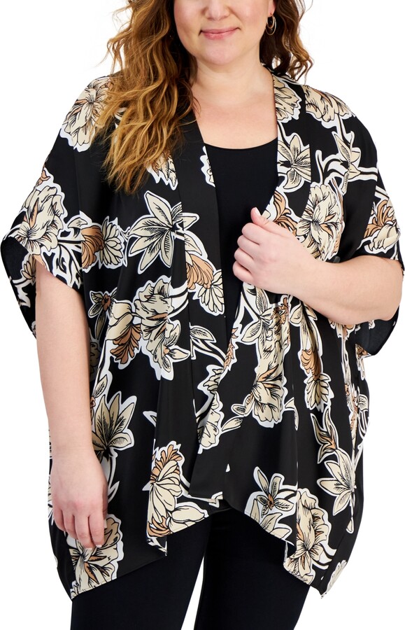 JM Collection Plus Size Felicia Floral Kimono Jacket, Created for Macy ...