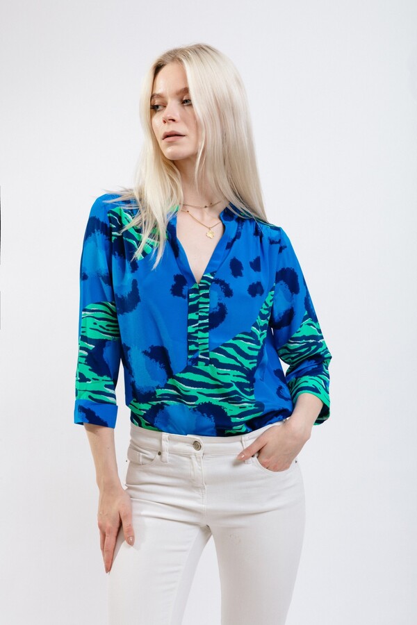 Pyrus Paola Silk Blouse - Cobalt Animal - ShopStyle Tops