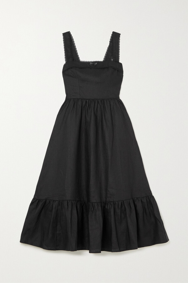 Reformation + Net Sustain Rowen Bow-detailed Tiered Linen Midi Dress ...
