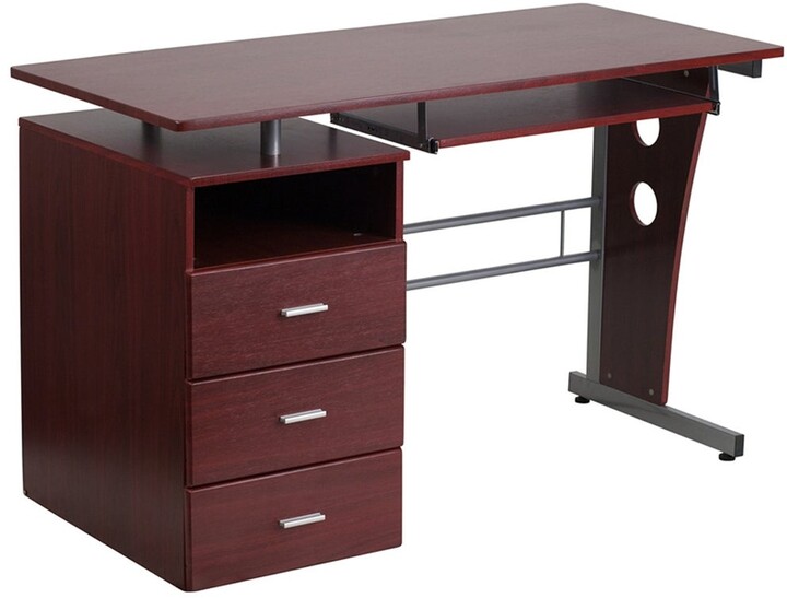 iHome Studio Hamlet Mahogany Computer Desk w/Three Drawer Pedestal ...