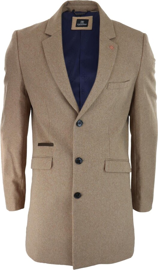 Cavani Mens Smart Casual 3/4 Wool Overcoat Jacket Herringbone Tweed 3 ...