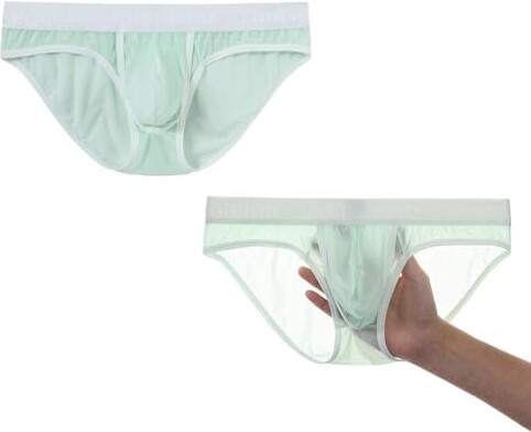 JINSHI Men's Underwear Separate Dual Pouch See-Thru Briefs Sheer Ice ...