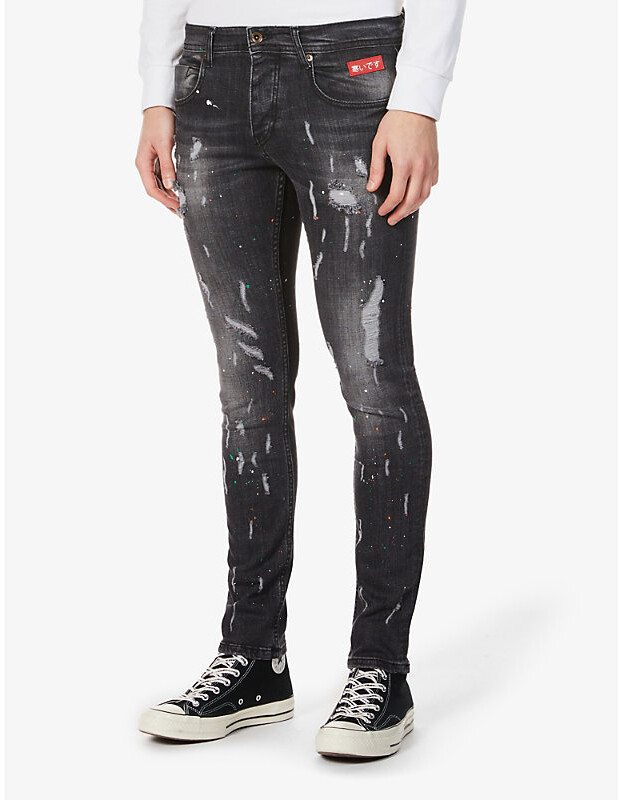 Inside Out Denim Mens Black Paint Splash Slim-fit Jeans - ShopStyle