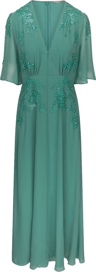 Hope and Ivy Women's Green The Kindra Plunge Front Embellished Maxi ...