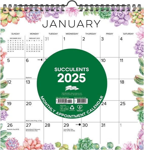 Willow Creek Press Succulents 2025 12"x12" Spiral Wall Calendar ...
