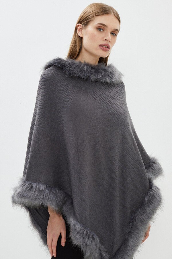 Faux Fur Trimmed Poncho - ShopStyle