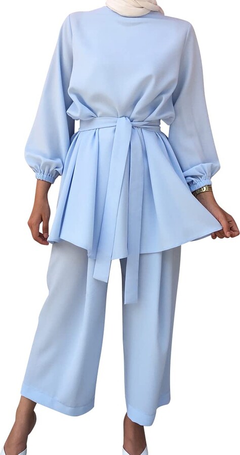 IBTOM CASTLE Women Muslim Abaya Outfit Long Sleeve Dubai Robe Top ...