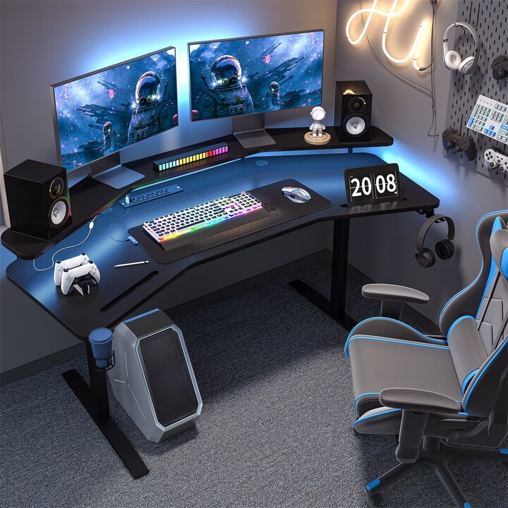 JEREMY Gaming Desk, Home Office Desk Table Gamer Workstation with RGB ...