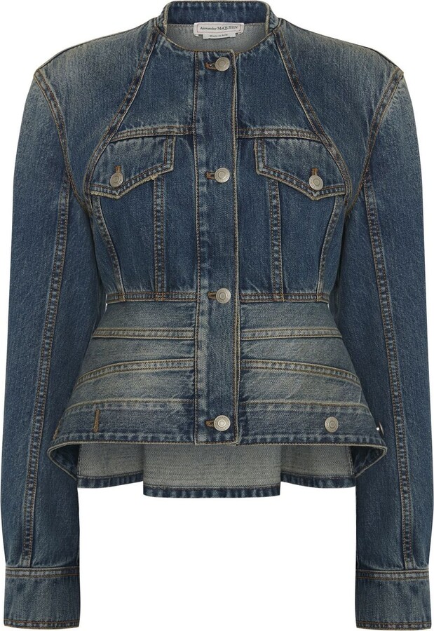 Alexander McQueen Peplum Denim Jacket - ShopStyle