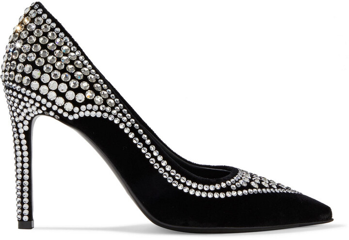 Balmain Misha Crystal-embellished Velvet Pumps - ShopStyle