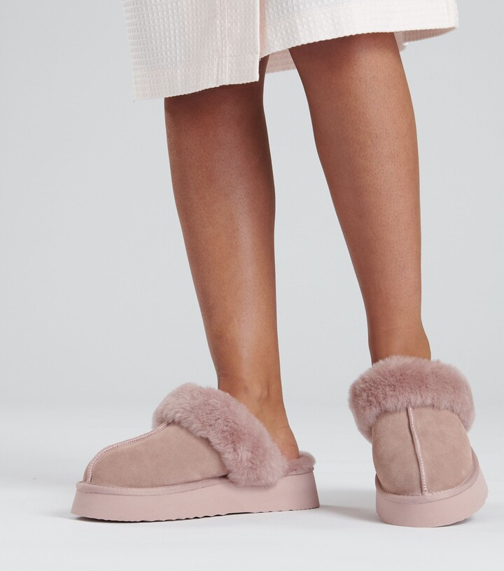 Loungeable Pink Real Sheepskin Platform Mule Slippers - ShopStyle