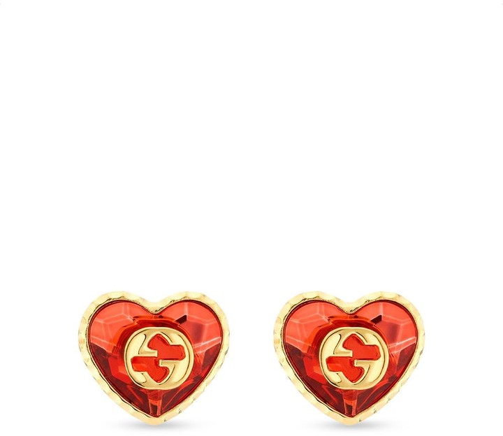 Gucci Interlocking G crystal heart earrings - ShopStyle