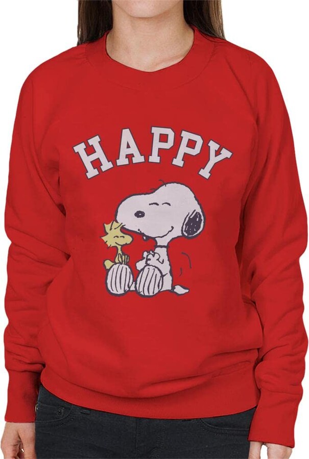 All+Every Peanuts Snoopy and Woodstock Happy Women's Sweatshirt Red ...