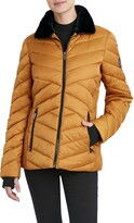 HFX Women's Short Puffer Jacket with Faux Fur Trimmed Hood Water ...
