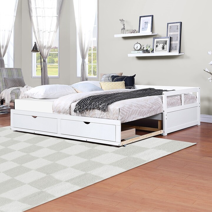 IGEMAN Twin Wooden Daybed with 1 Trundle and 2 Storage Drawers ...